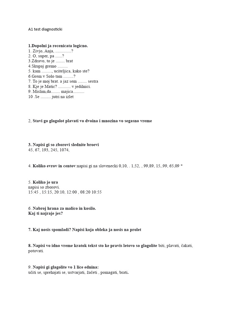 A1 Test Diagnosticki | PDF