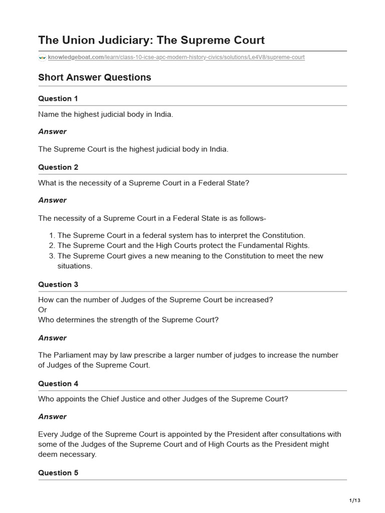 A 4 The Union Judiciary The Supreme Court PDF Supreme Courts Appeal