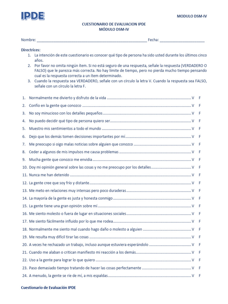 Test Ipde Corregido | PDF | Desorden de personalidad