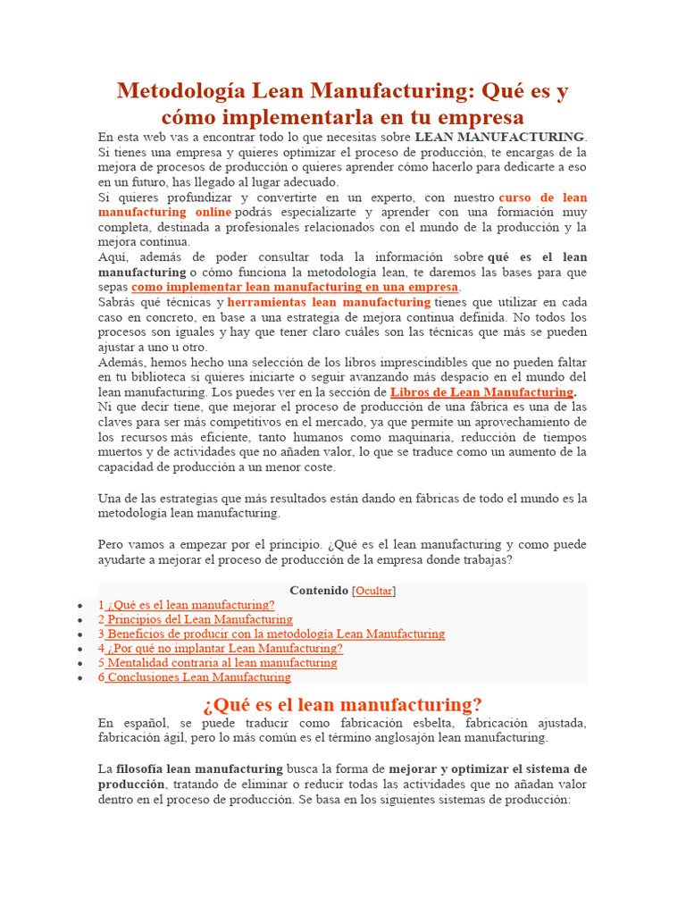 Lean Manufacturing 2 | Descargar gratis PDF | Lean Manufacturing | Calidad (comercial)
