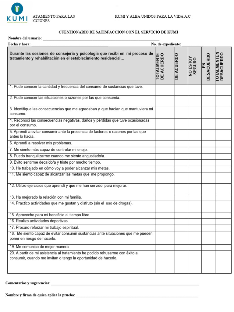 Cuestionario de Satisfaccion Consejeria | PDF