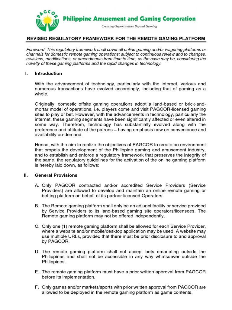 Revised Regulatory Framework For The Remote Gaming Platform | PDF ...