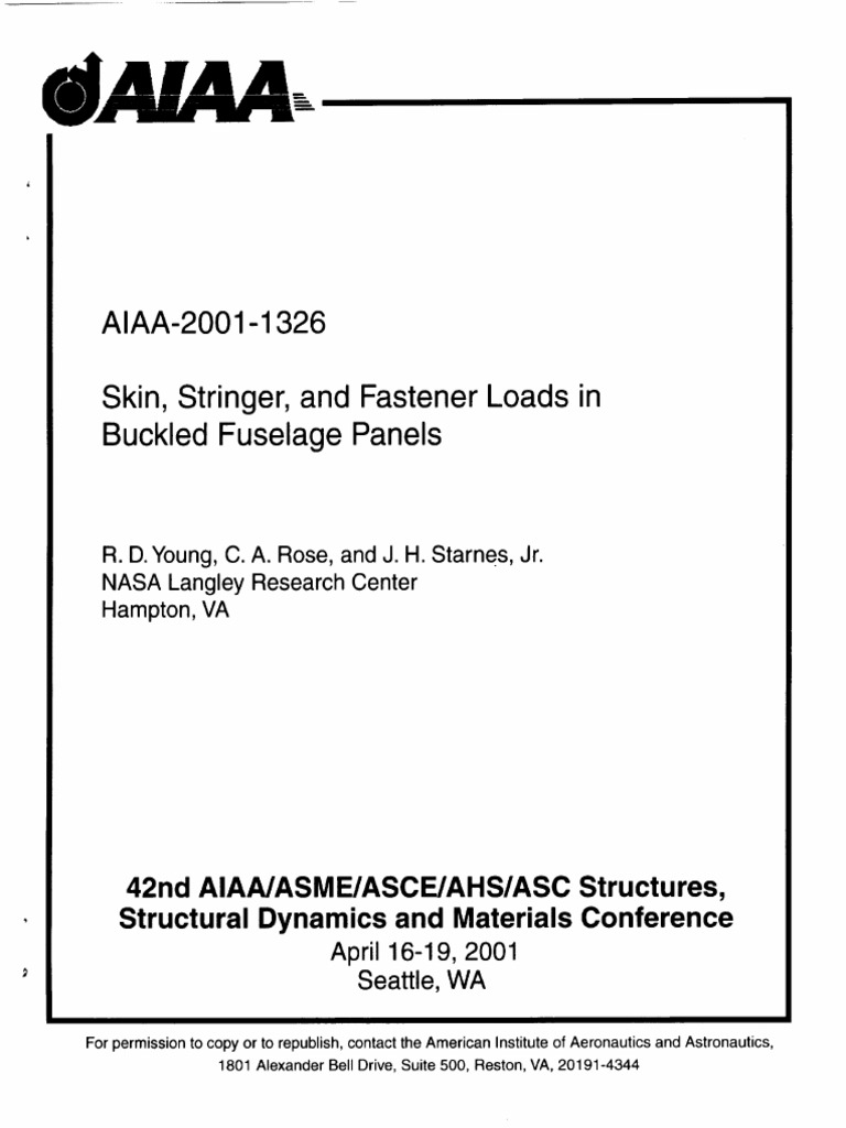 AIAA-2001 - 1326: 42Nd Aiaa/Asmeiasce/Ahs/Asc Structures, Structural ...