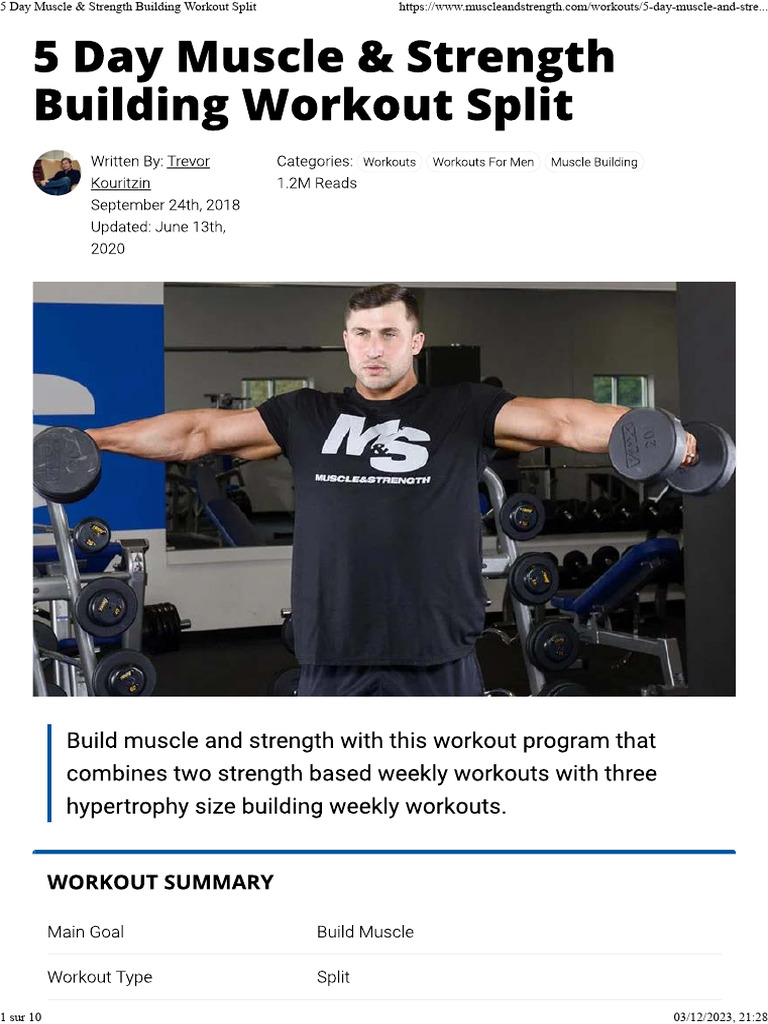 5 Day Muscle & Strength Building Workout Split | PDF