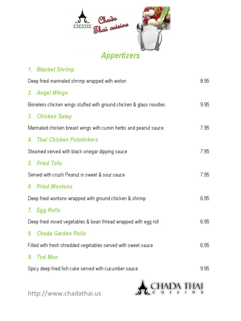 Chada Thai Menu | PDF | Thai Cuisine | Salad