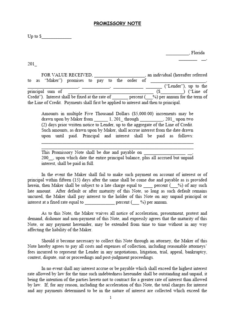 Promissory Note-Line of Credit-Form | PDF | Interest | Promissory Note