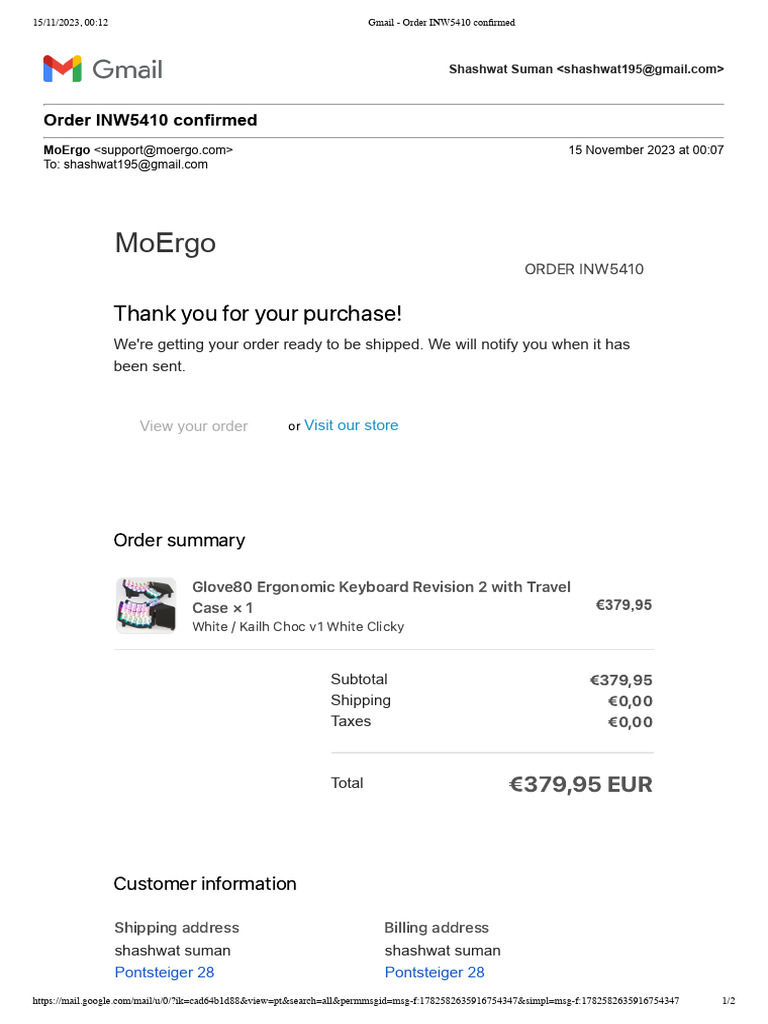 Gmail - Order INW5410 Confirmed | PDF | Information Retrieval ...