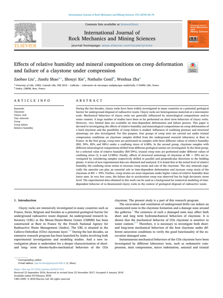 Effects of Relative Humidity and Mineral Compositions On Creep ...