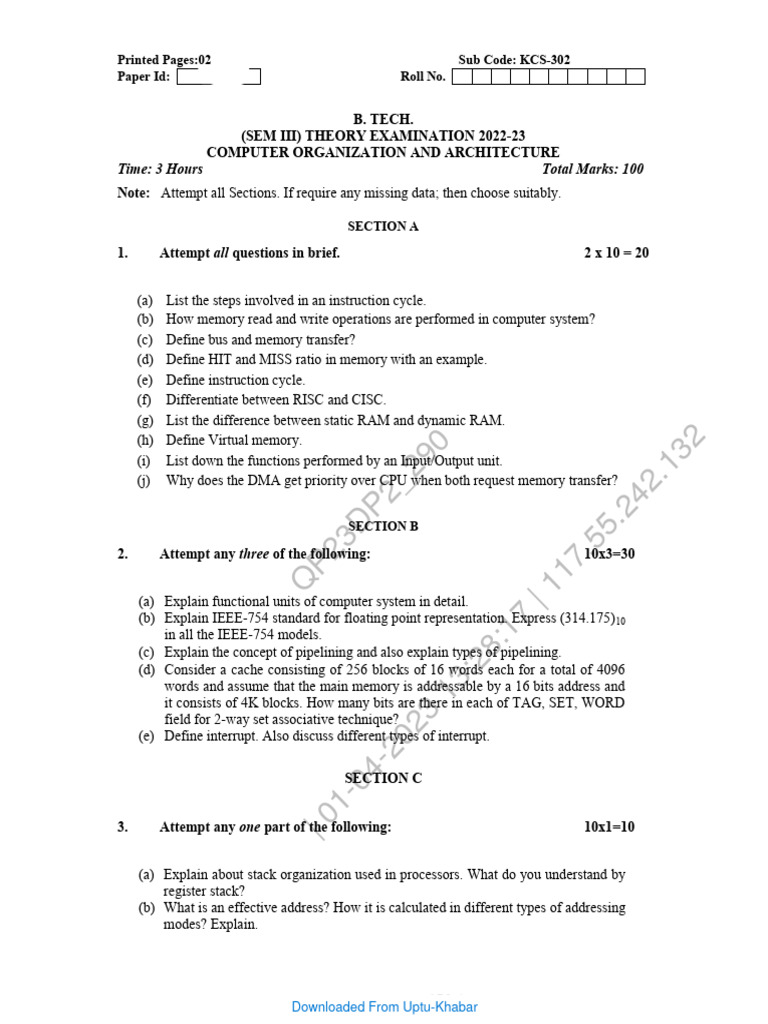 Computer Organization And Architecture Kcs 302 Pdf Computer Data Storage Input Output