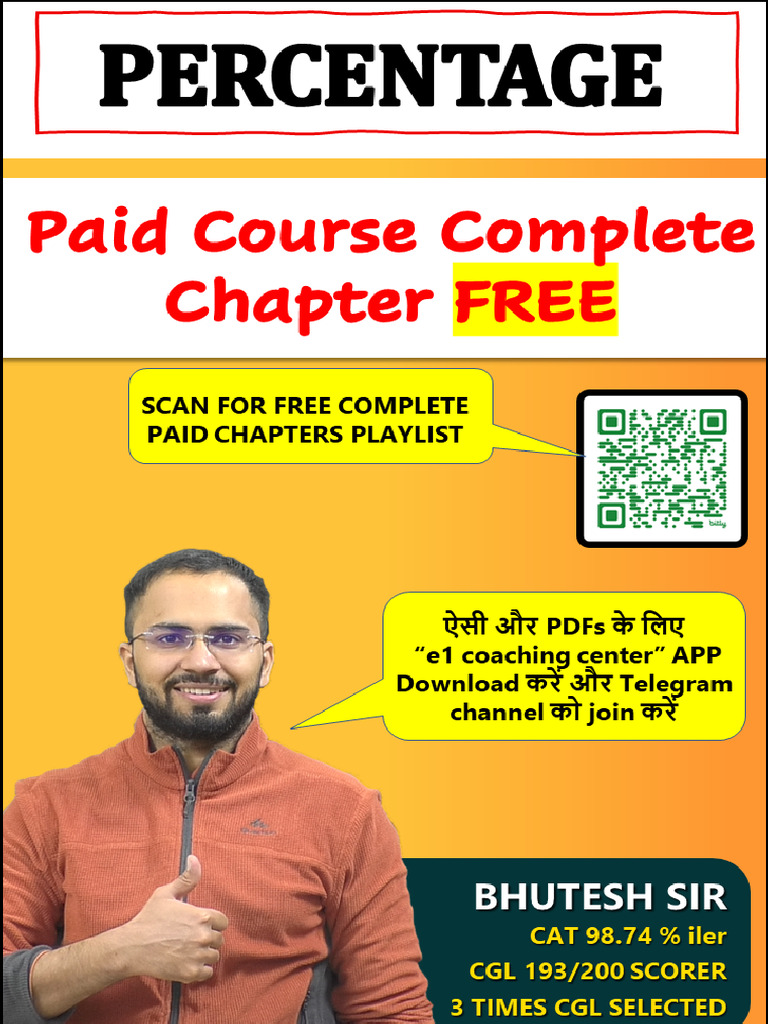 PERCENTAGE Paid Chapter Free PDF | Download Free PDF | Percentage | Rupee
