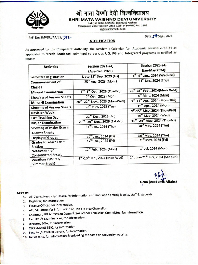 Academic Calander Fresh 2023 24 | PDF