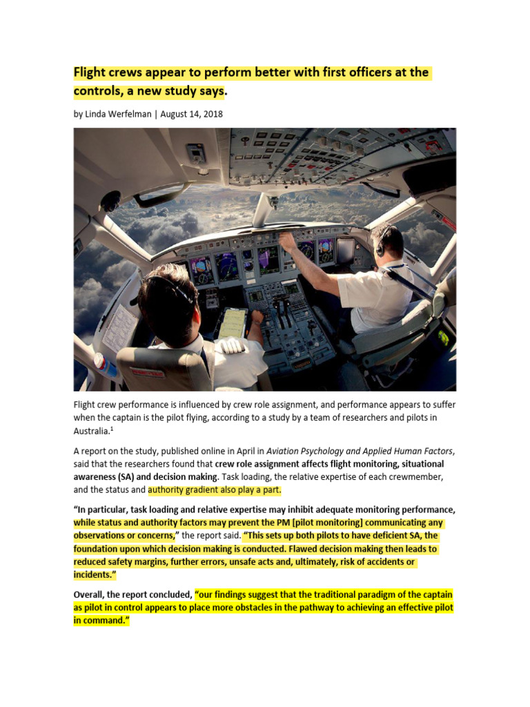Flight Crews Appear To Perform Better With First Officers at The ...