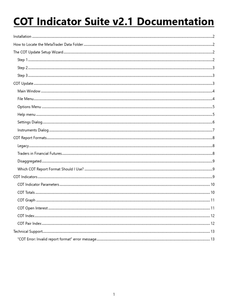 COT Indicator Suite Documentation | PDF | Futures Contract | Hedge ...