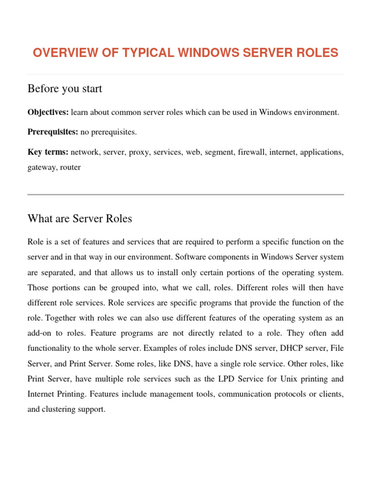 Overview of Typical Windows Server Roles | PDF | Active Directory | Computer Network