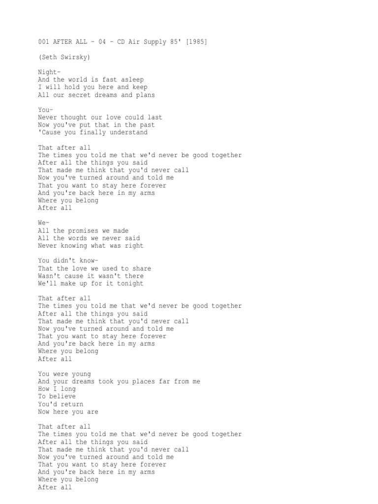 Letras de Canciones de Air Supply | PDF | Naturaleza