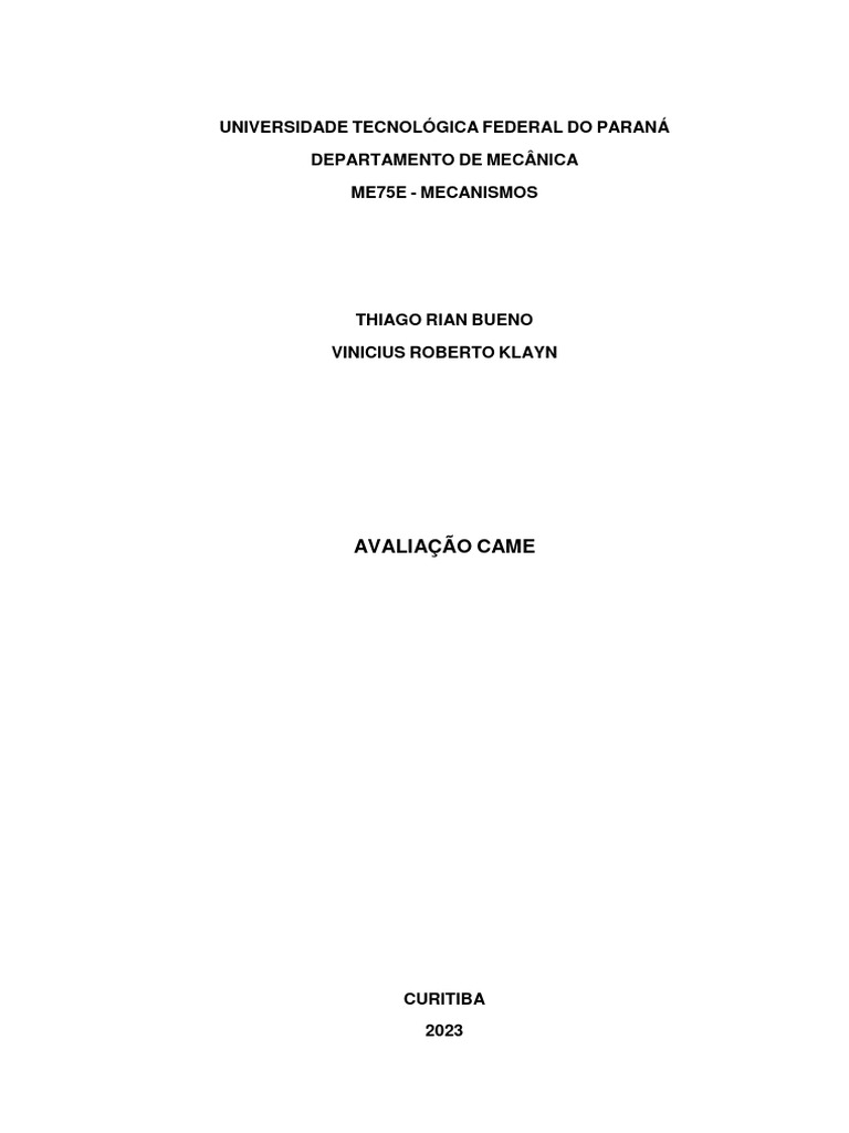 Avaliacao Came Vinicius Klayn Thiago Rian | PDF | Círculo | Curva