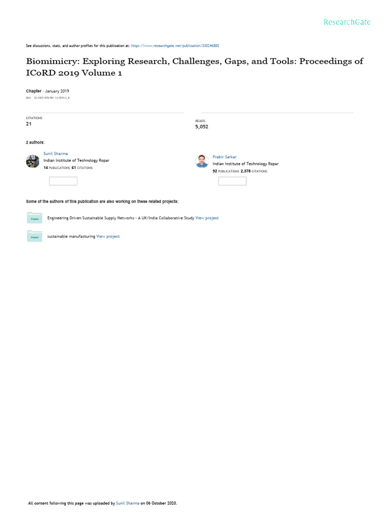 Biomimicry: Exploring Research, Challenges, Gaps, and Tools: Proceedings of Icord 2019 Volume 1 ...