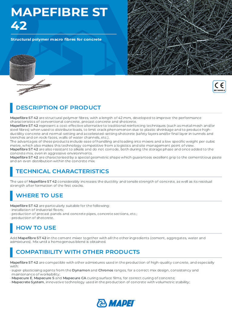 Mapefibre ST 42: Polymer Fibres for Concrete | PDF | Concrete | Civil ...