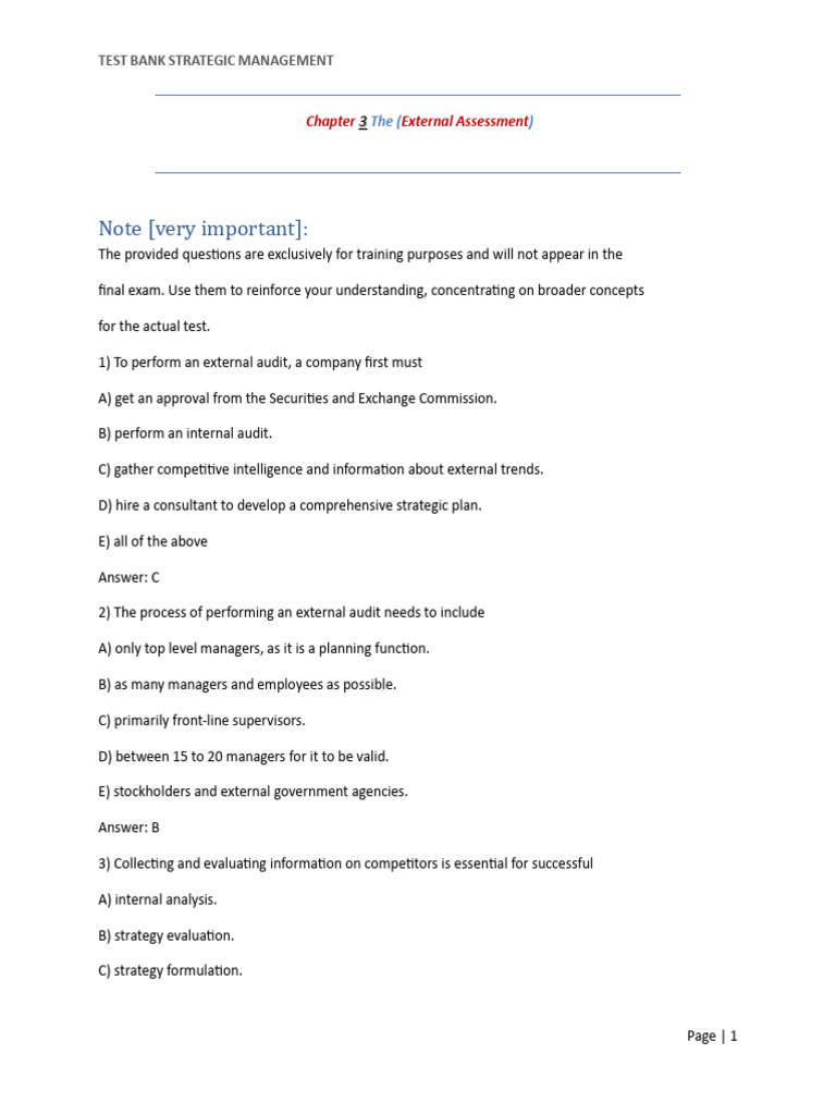 Test Bank CH 3 External Assessment | Download Free PDF | Strategic ...