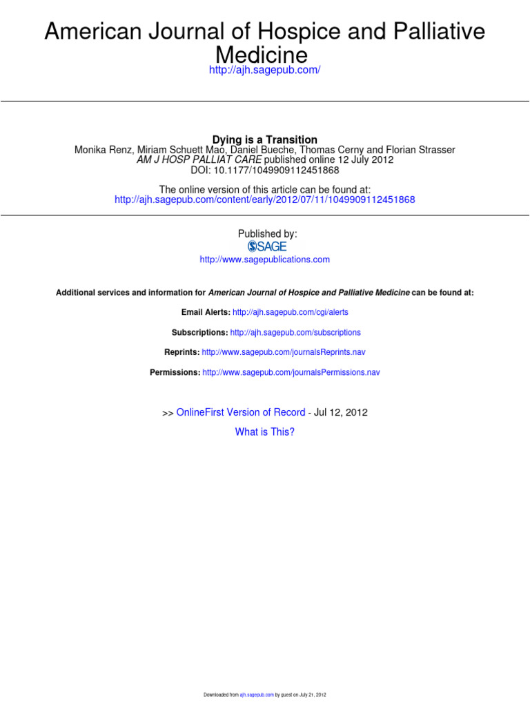 Dying Is A Transition 2012 | PDF | Palliative Care | Psychotherapy