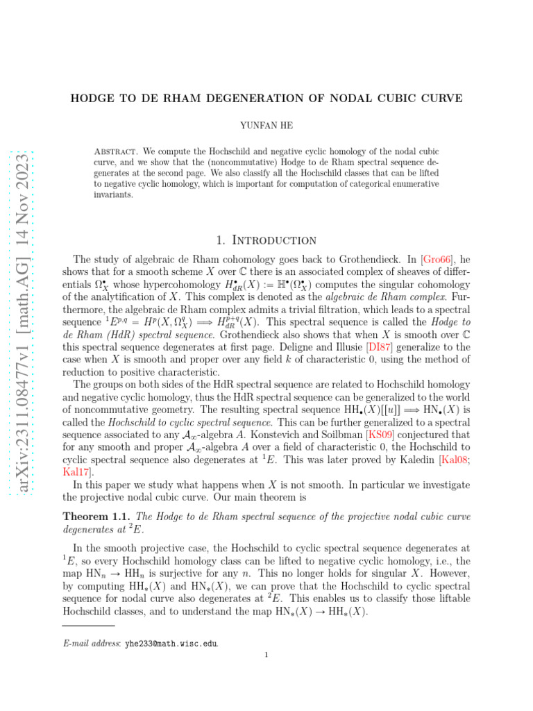 R - Hodge To de Rham Degeneration of Nodal Cubic Curve - He | PDF ...