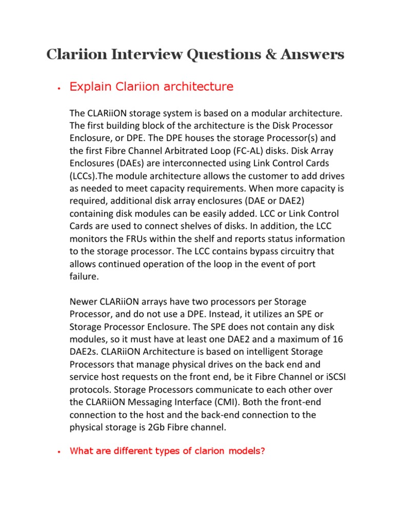 EMC Clariion - Possible Questions For Interview | PDF | System Software | Computer Architecture