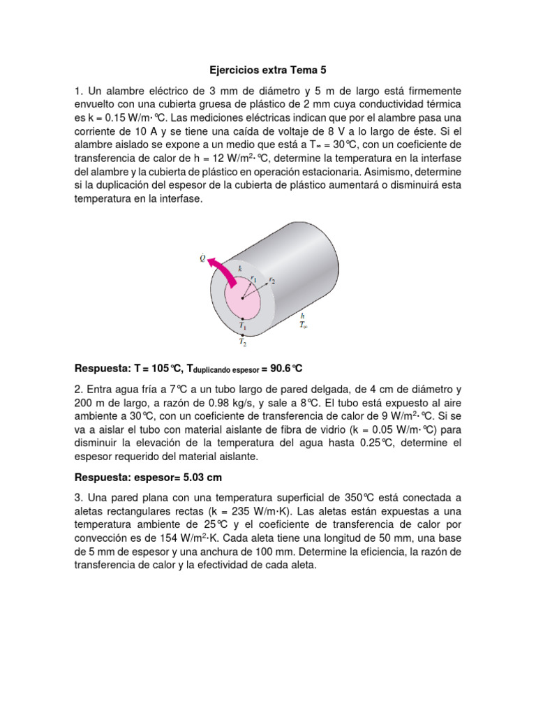 Ejercicios Extra Tema 5 | PDF | Convección | Transferencia de calor