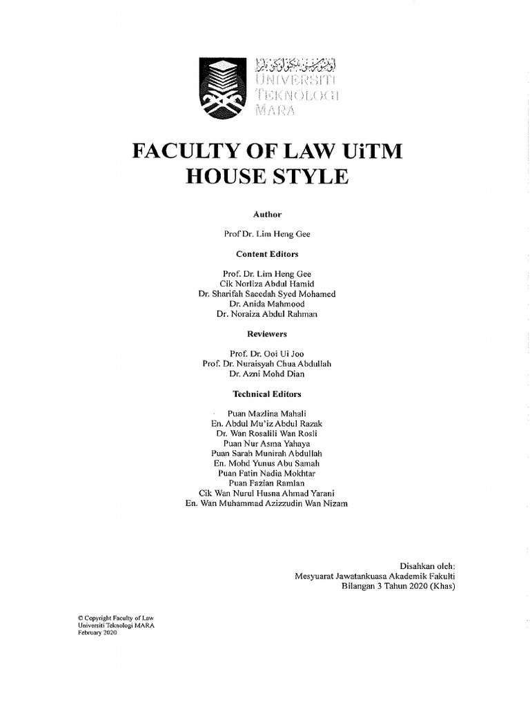 Faculty of Law UiTM House Style | PDF