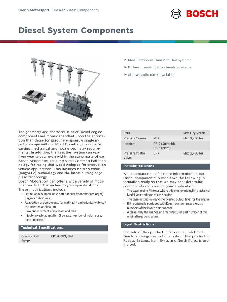 Data Sheet 67737995 Diesel System Components | PDF | Diesel Engine ...