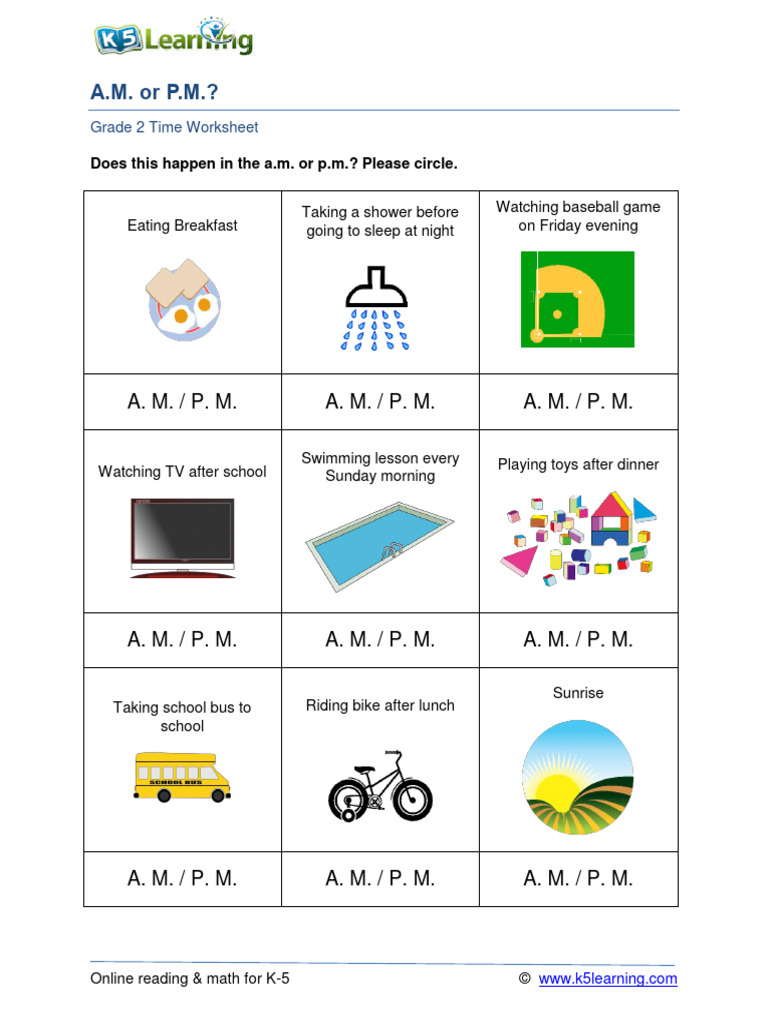 Grade 2 Time Am PM Matching A | PDF