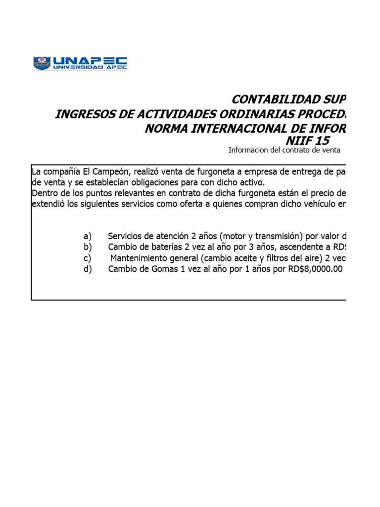 Tema II - NIIF 15 - Ejercicio Práctico No. 1 | PDF | Contabilidad | normas internacionales de ...