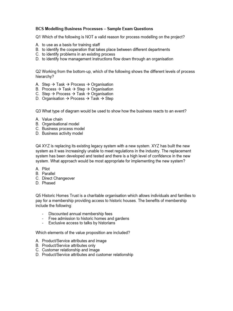 BCS Modelling Business Processes Exam Questions v5.1 Sep18 | PDF ...