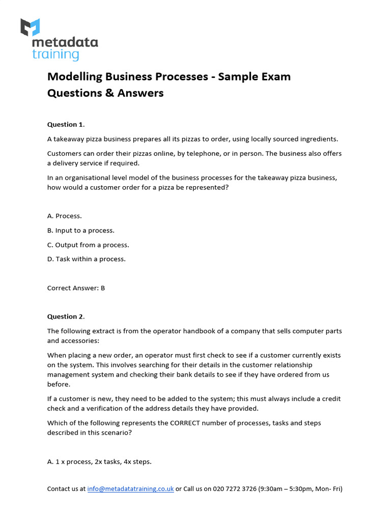 BCS Modelling Business Processes Mini Sample Exam Questions and Answers ...
