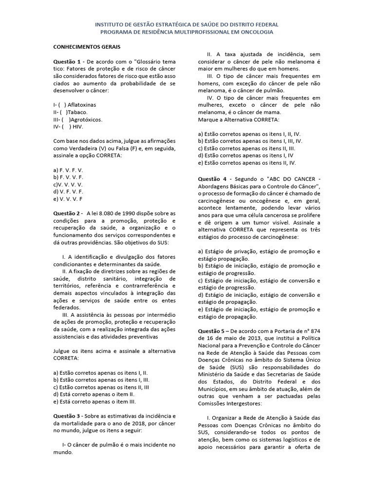 Prova Iges DF 2022 | PDF | Câncer | Leucemia