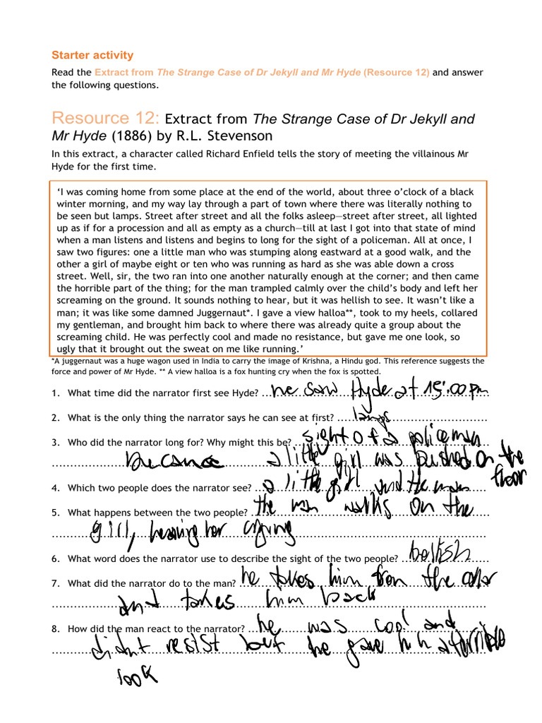 Starter Activity Lesson 9 - Gothic Characters | PDF