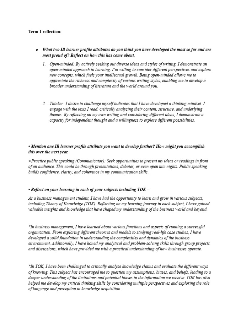 Term 1 Reflection Worked | PDF | Learning | Knowledge