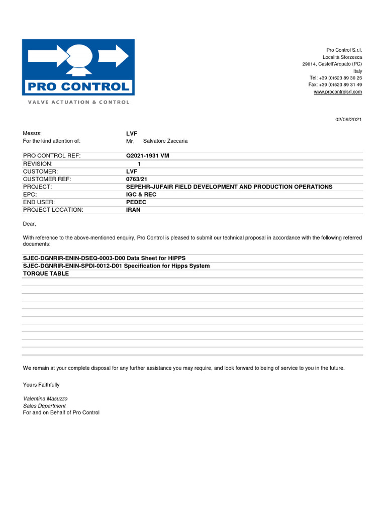Procontrol Technical Description - 3!9!21 | PDF | Valve | Actuator