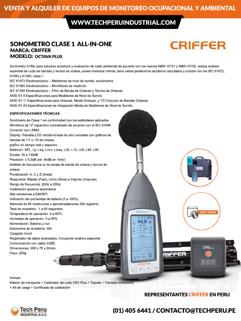 Datasheet Sonometro Clase 1 Octava Criffer Plus All in One | PDF