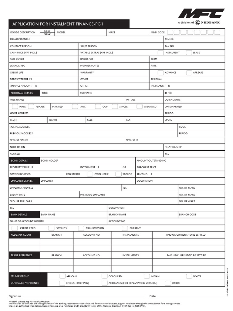 Application for Instalment Finance Form | PDF | Surety | Credit