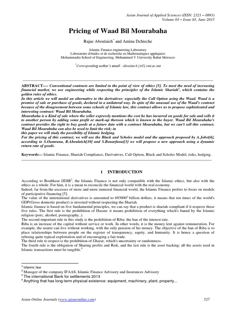 Pricing of Waad Bil Mourabaha | PDF | Option (Finance) | Islamic ...
