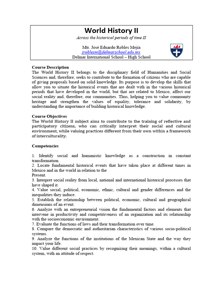 JERM - World History II (Syllabus) | PDF | Knowledge | Community