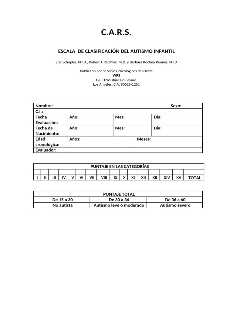 CARS Escala de Clasificacion | PDF | Espectro autista | Las emociones