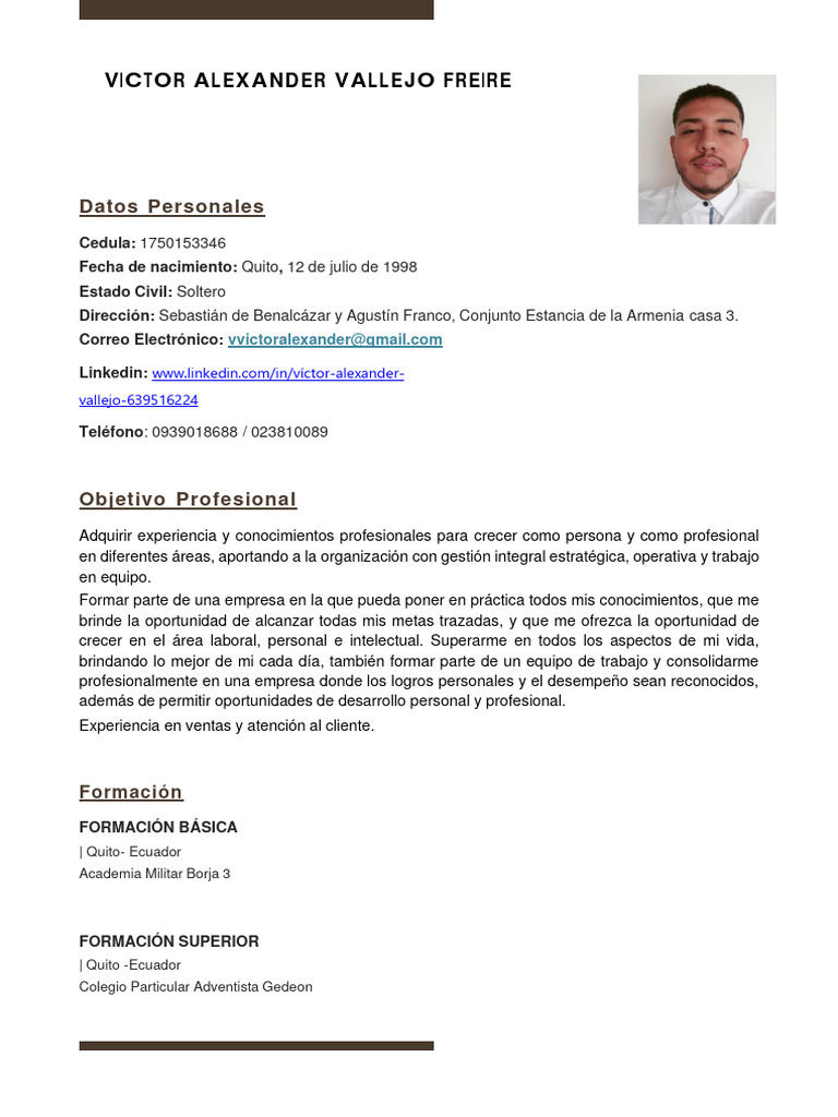 CV de Víctor Alexander Vallejo Freire | PDF | Negocios | Ciencias sociales