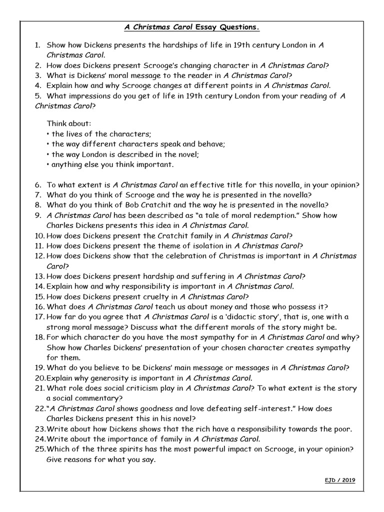 A Christmas Carol Essay Questions UPDATED | PDF | A Christmas Carol ...