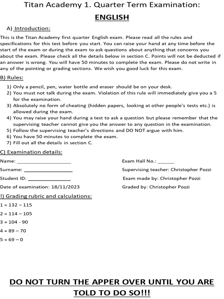 Quarter Term Exam English | PDF | Sentence (Linguistics) | Syntax