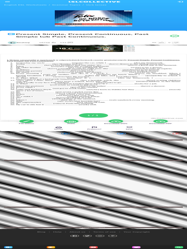 Present Simple, Present Continuous, English ESL Worksheets PDF & | PDF