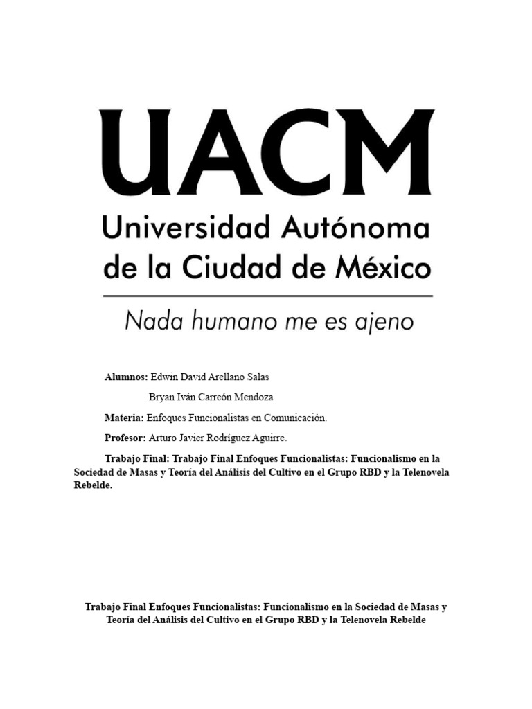 Funcionalismo en RBD y Rebelde | PDF | Sociedad | Ciencias del comportamiento
