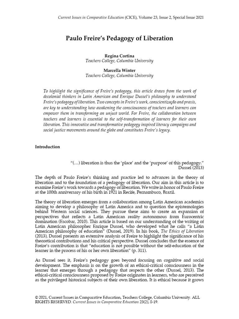 Paulo Freire S Pedagogy of Liberation | PDF | Pedagogy | Praxis (Process)