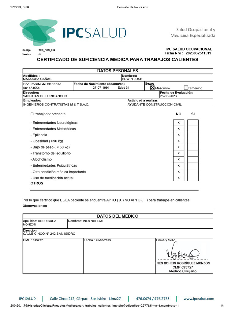 EMO Caliente Marquez Cañas Edwin Vence 25-03-24 | PDF | Especialidades ...