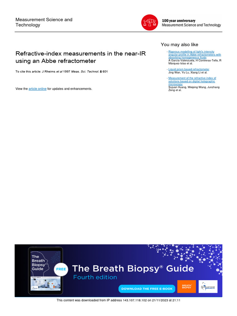 Artigo - Refractive-Index Measurements in The Near-IR Using An Abbe Refractometer | PDF ...